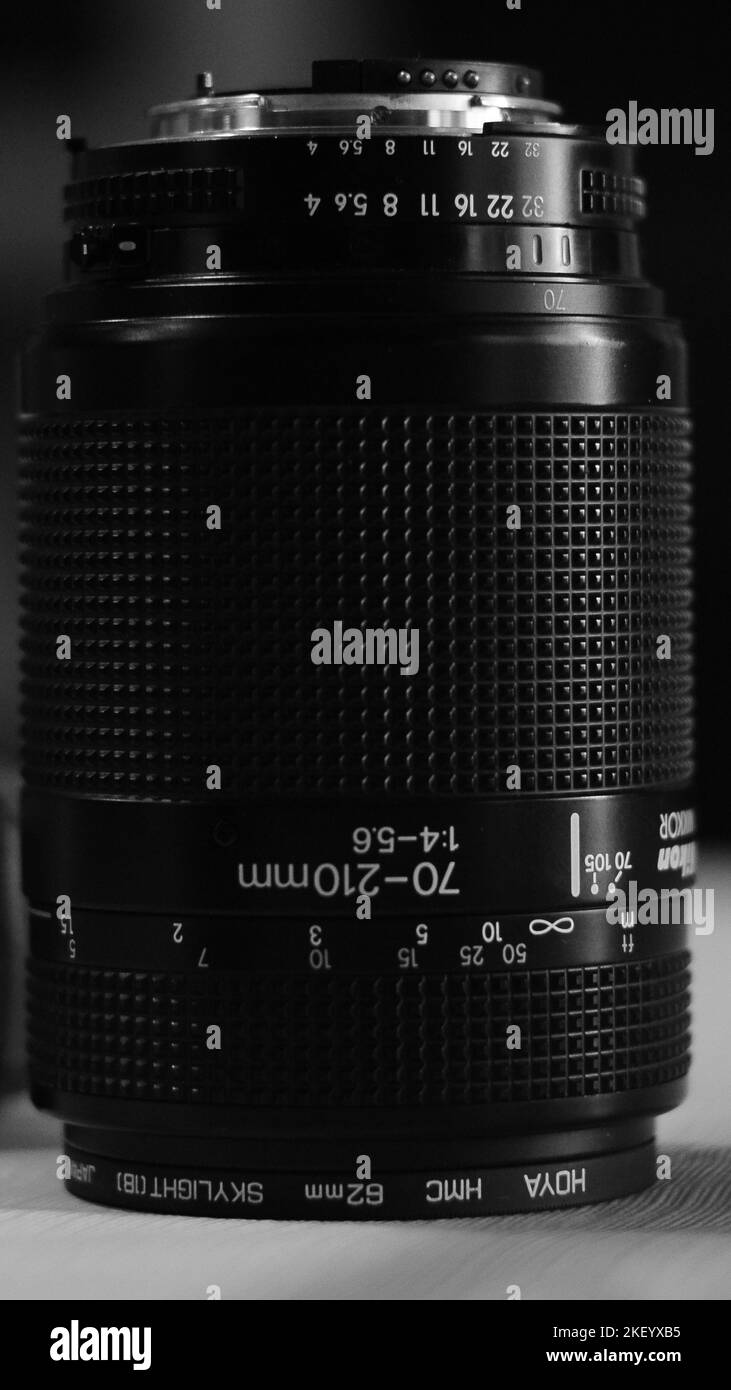 A vertical closeup of black and white of the zoom camera monster Stock ...