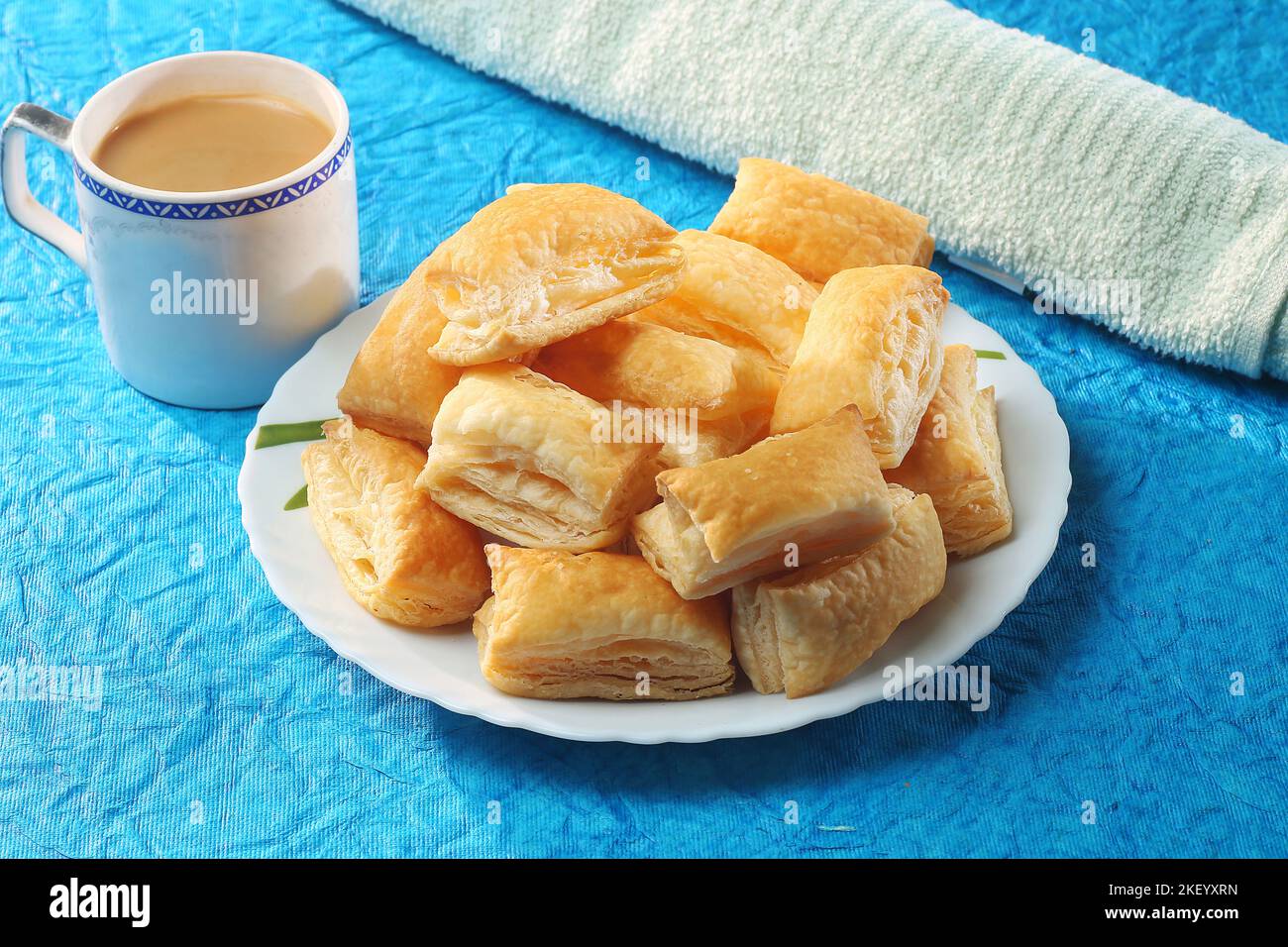 puff pastry, khari biscuit, butter khari biscuit with tea Stock Photo ...
