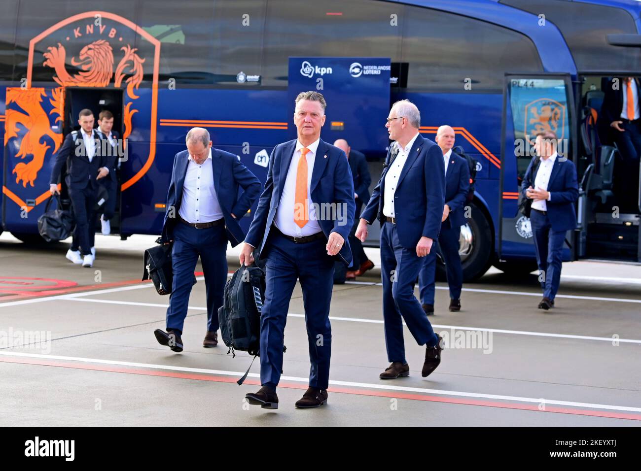 SCHIPHOL - Louis van Gaal in the plane at Schiphol Airport for the ...