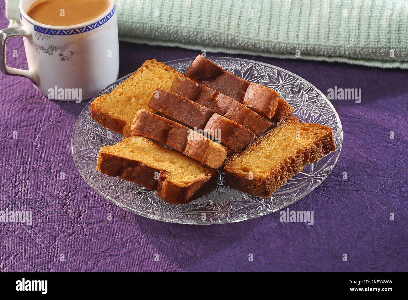 rusk, toast, milk toast, wheat toast with tea Stock Photo - Alamy