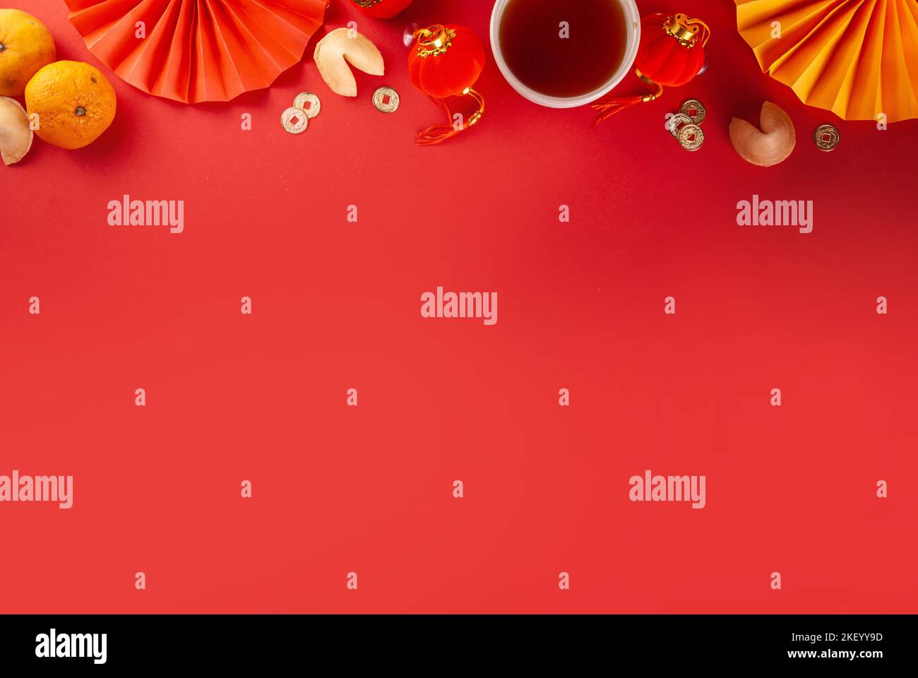 Chinese new year background. Red and golden yellow flatlay with ...