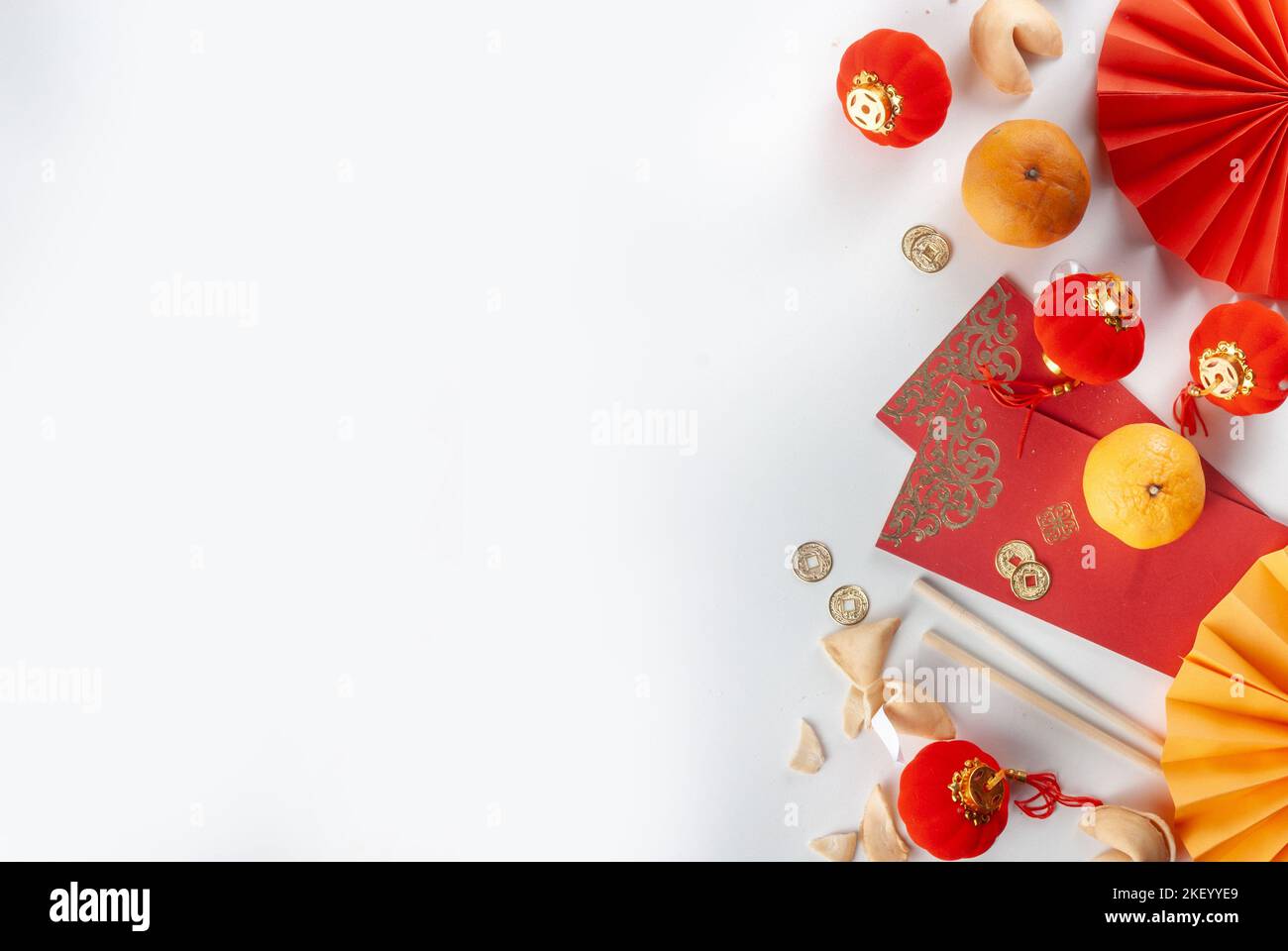 Chinese new year background. Red and golden yellow flatlay with ...