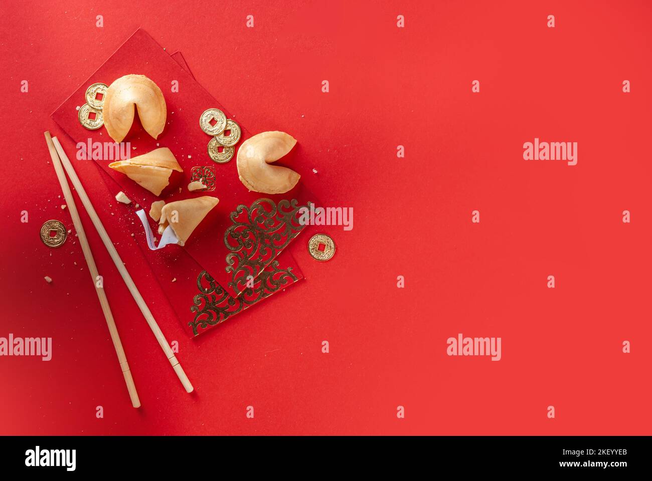 Chinese new year background. Red and golden yellow flatlay with ...