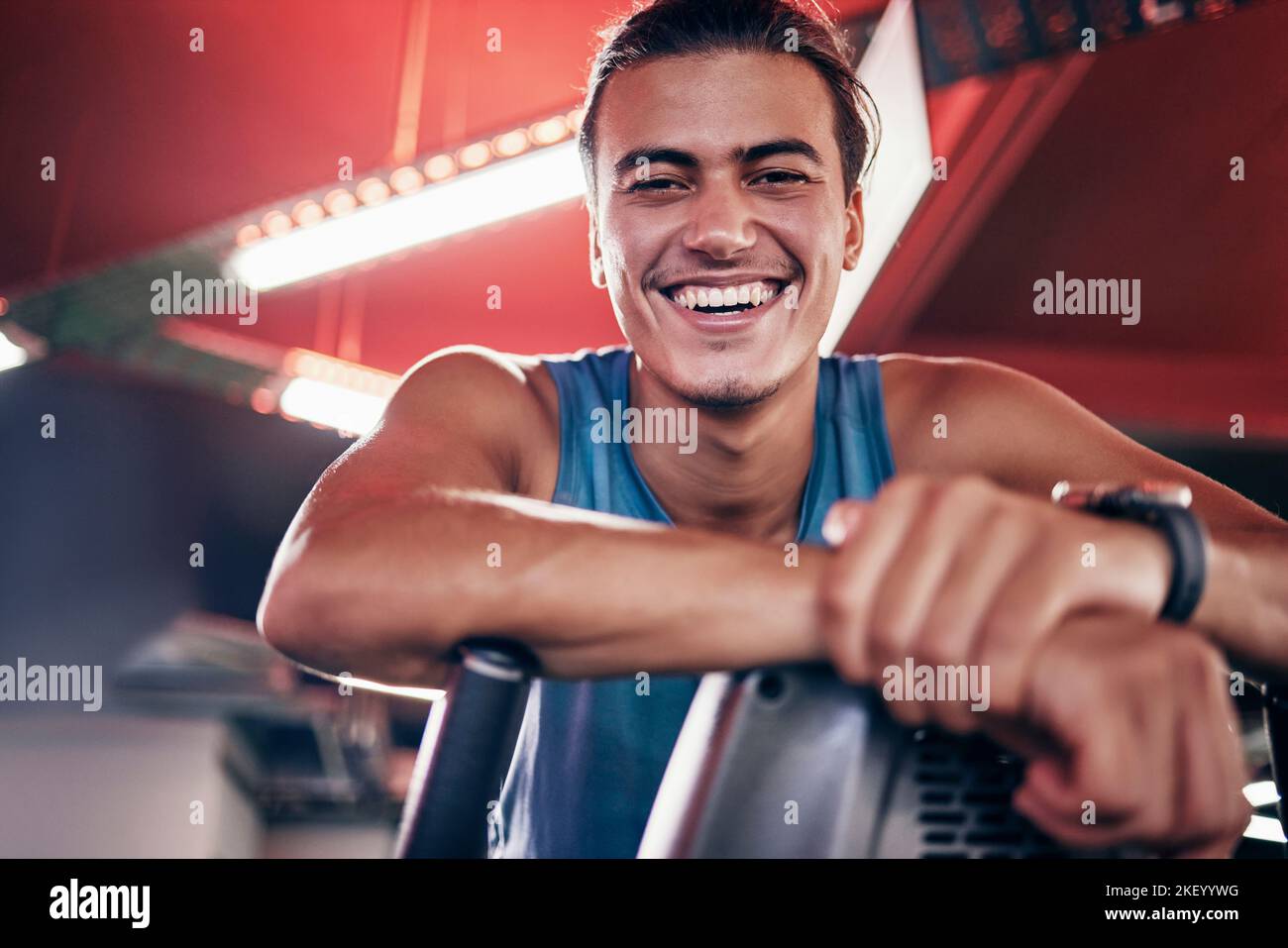Fitness, smile and portrait of man in gym, happiness in workout ...