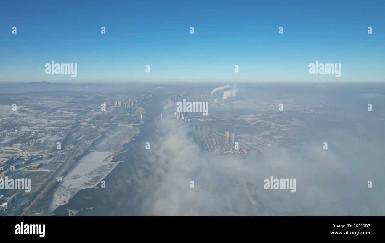 Aerial photo shows the first rime scenery of this winter appearing on ...