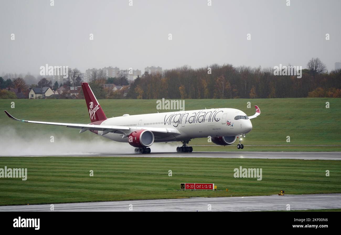 A Virgin Atlantic A350 Airbus, carrying the England football team takes ...