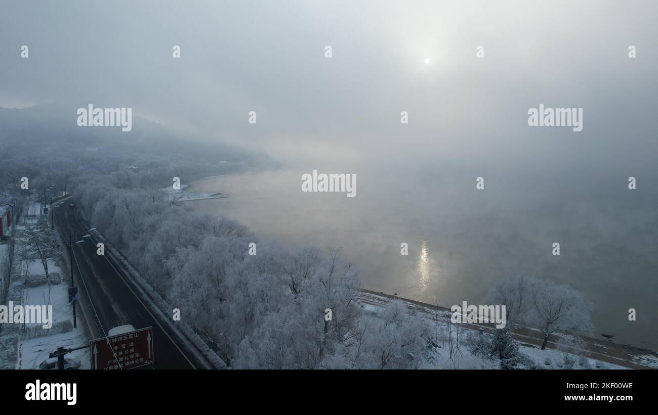 Aerial photo shows the first rime scenery of this winter appearing on ...