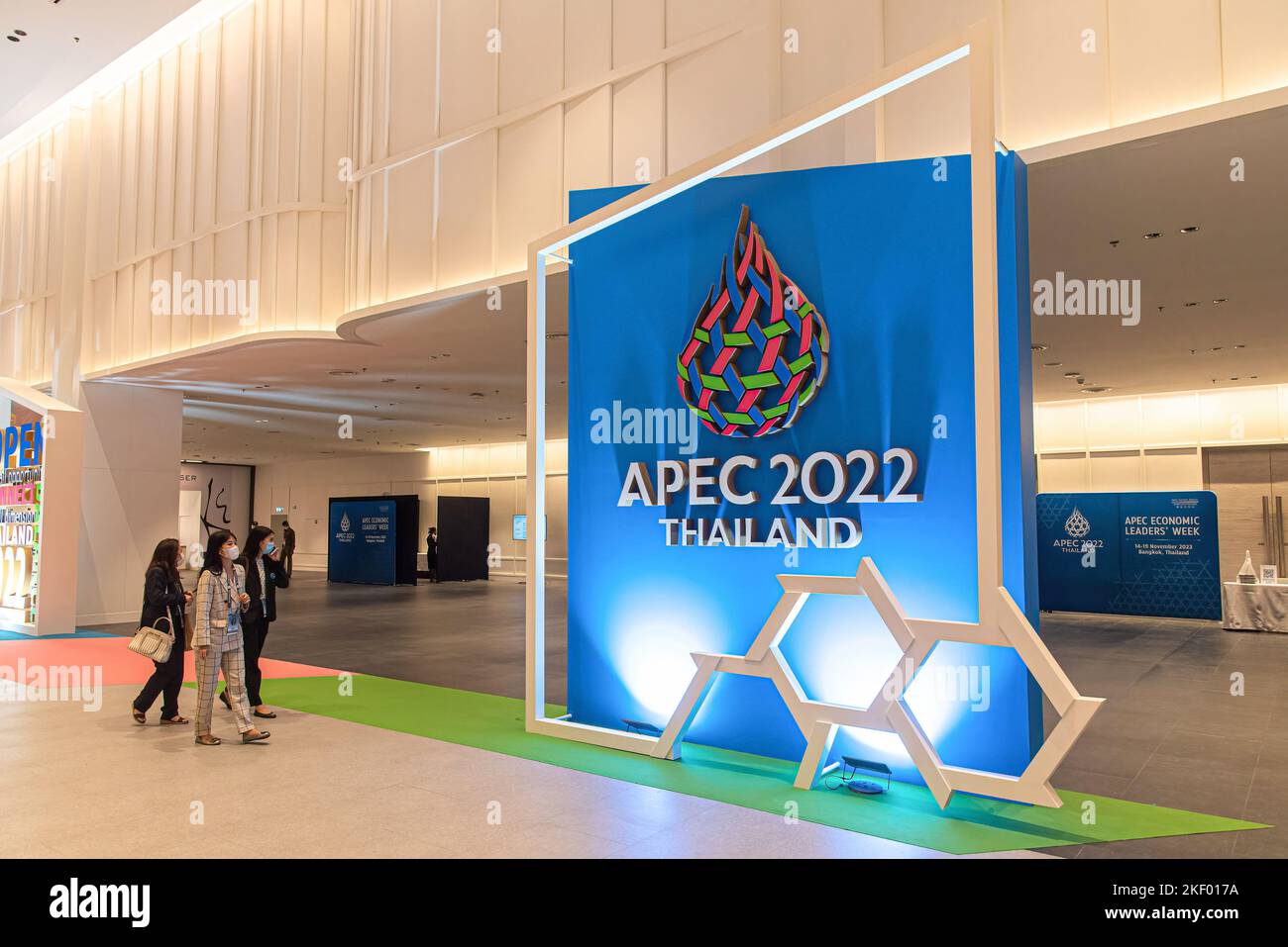 Bangkok, Thailand - 15 Nov 2022 , The APEC 2022 sign seen at the Queen ...
