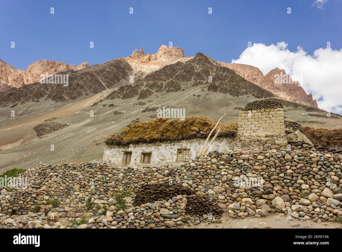 Zanskar, India - July 2012: Old, rustic traditional stone walls and ...