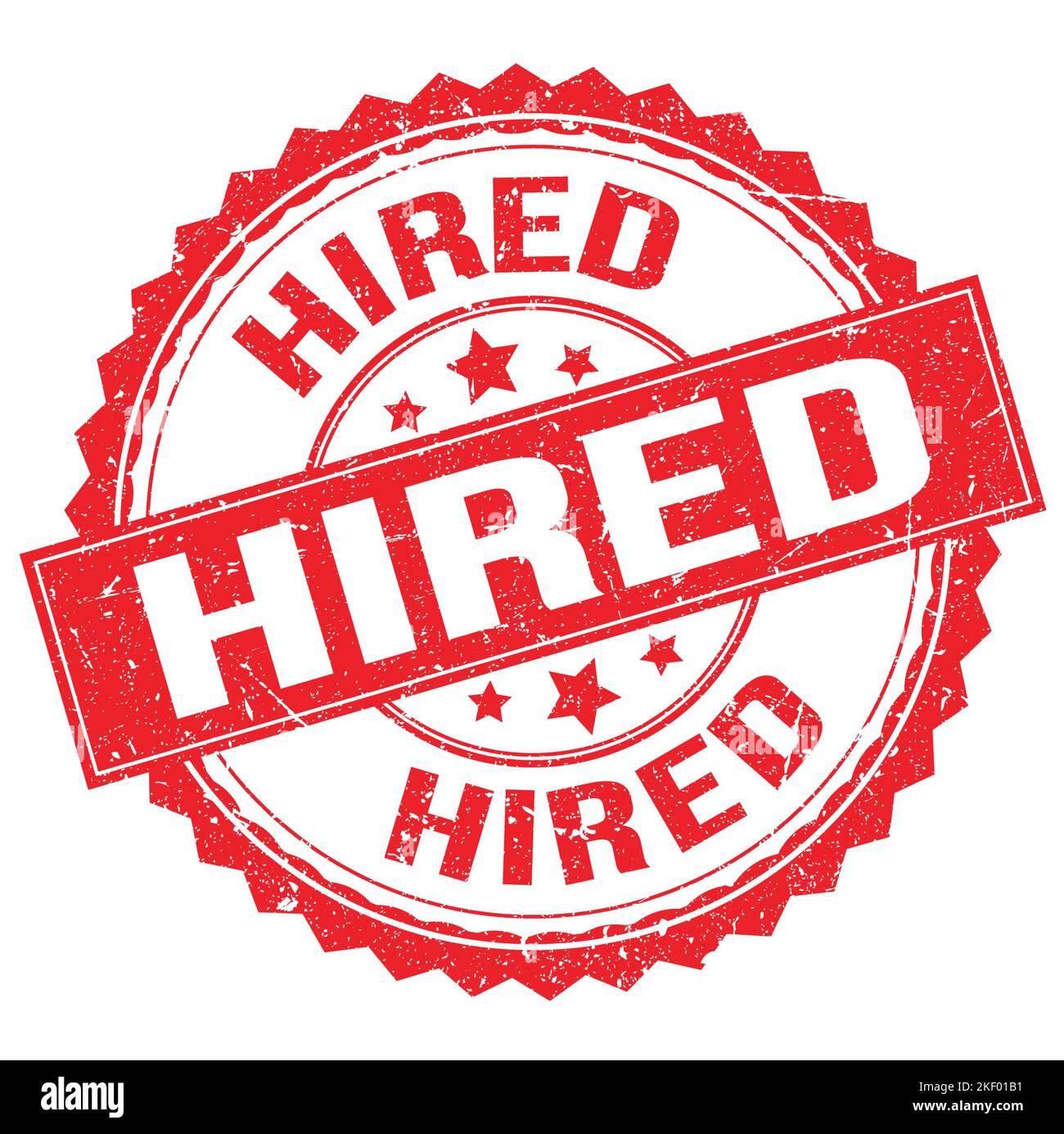 HIRED text written on red round stamp sign Stock Photo - Alamy