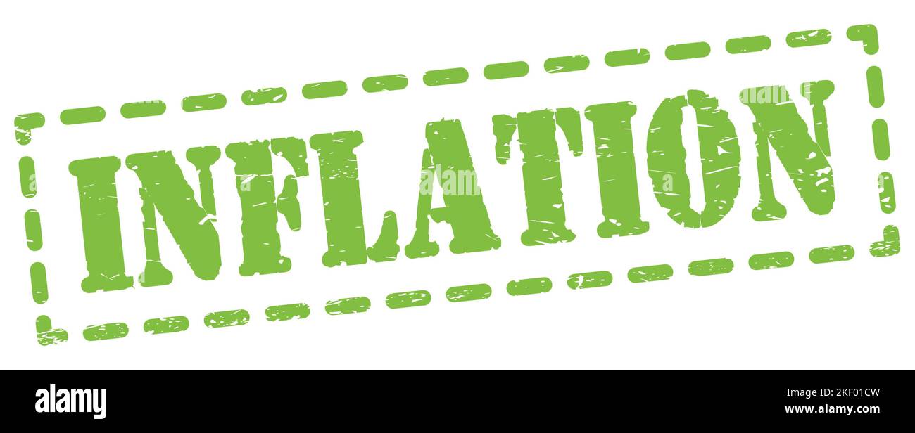 INFLATION text written on green dash stamp sign Stock Photo - Alamy