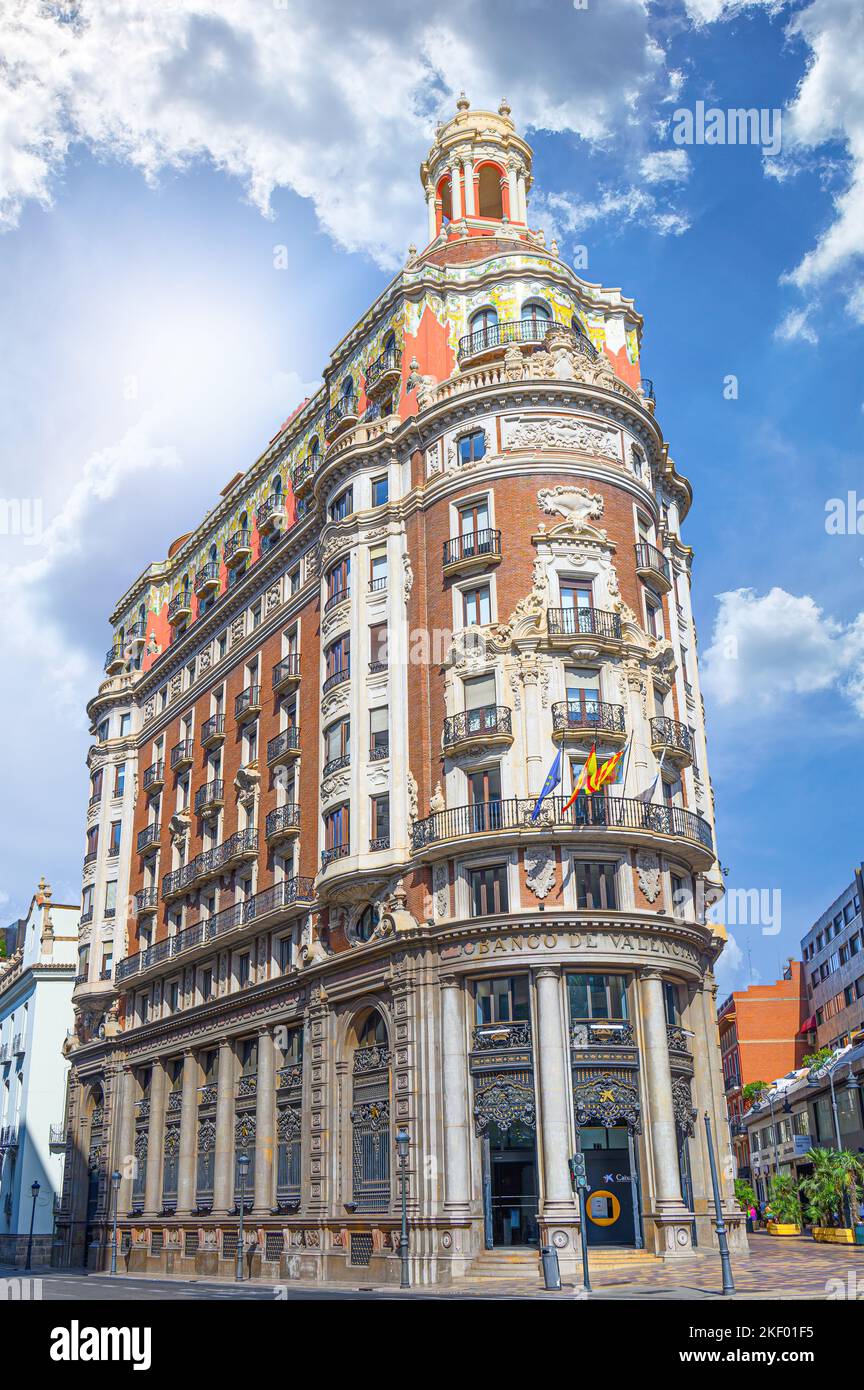Valencia, Spain - November 5, 2022: Exterior architecture of the Bank ...