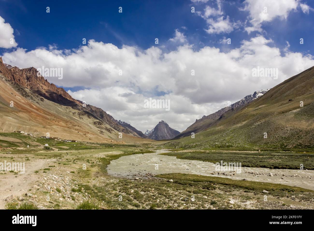 Beautiful panoramic landscape of the Kargyak river flowing through ...