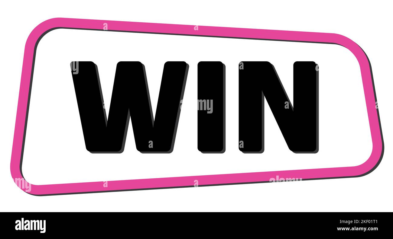 WIN text written on pink-black trapeze stamp sign Stock Photo - Alamy