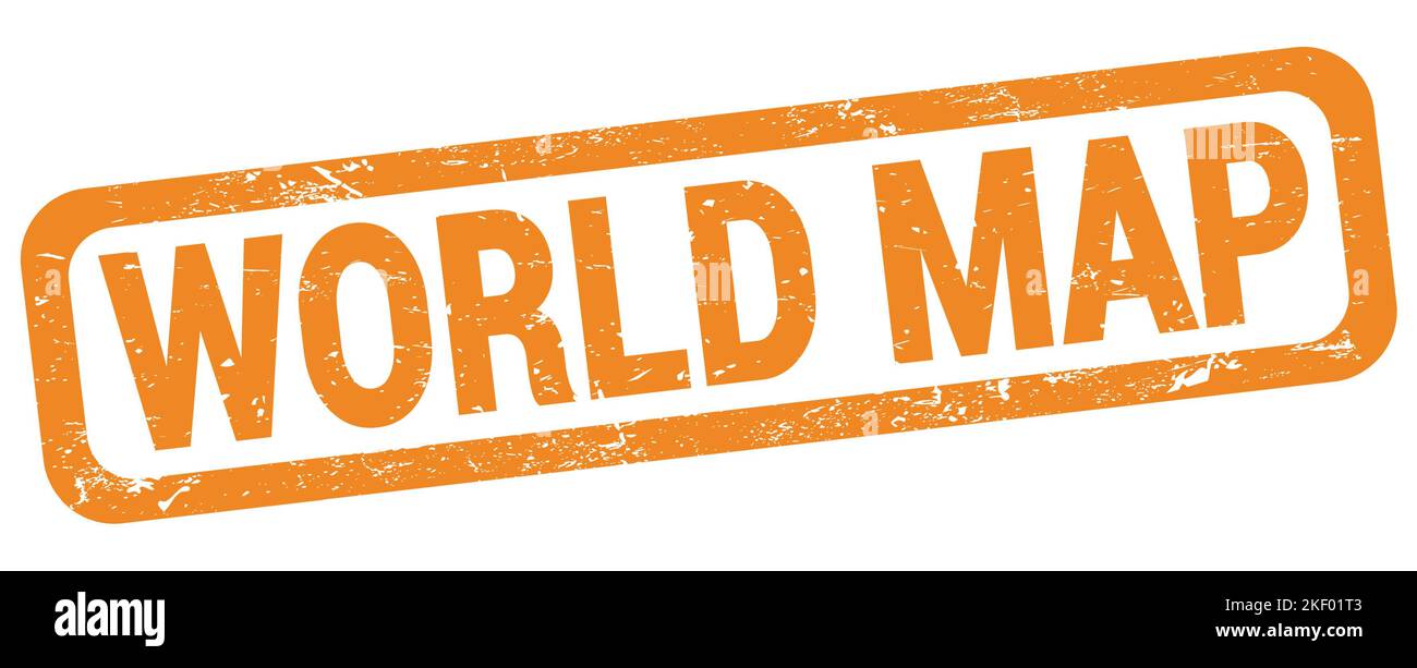 WORLD MAP text written on orange rectangle stamp sign Stock Photo - Alamy