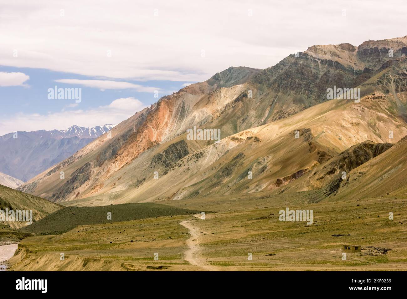 A trekking trail passing through the wilderness of the barren mountains ...