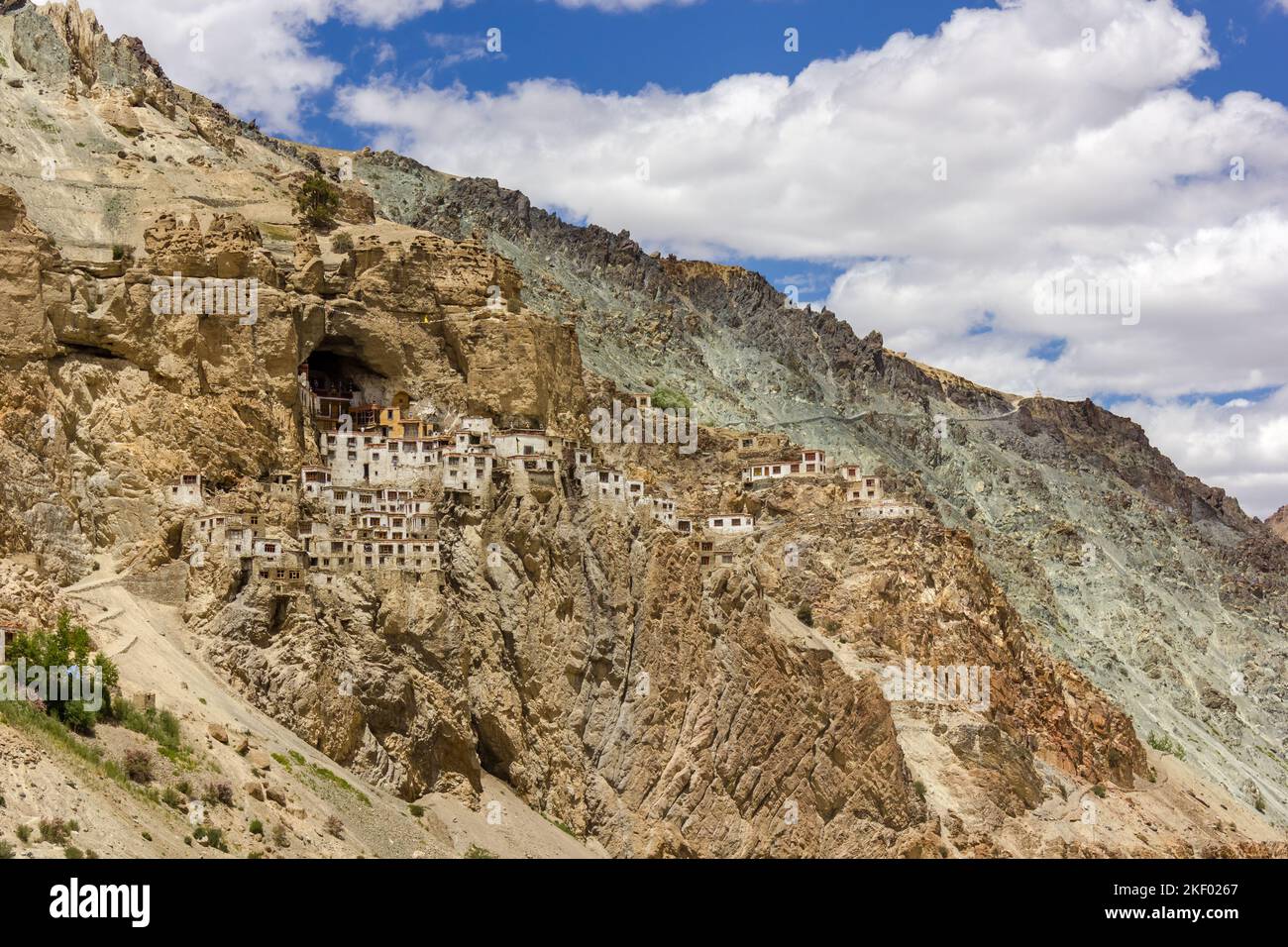 The ancient Tibetan Buddhist Phuktal monastery of on a steep rocky ...