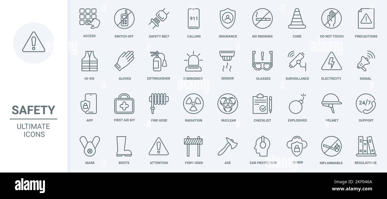 Life safety, insurance thin line icons set vector illustration. Outline ...