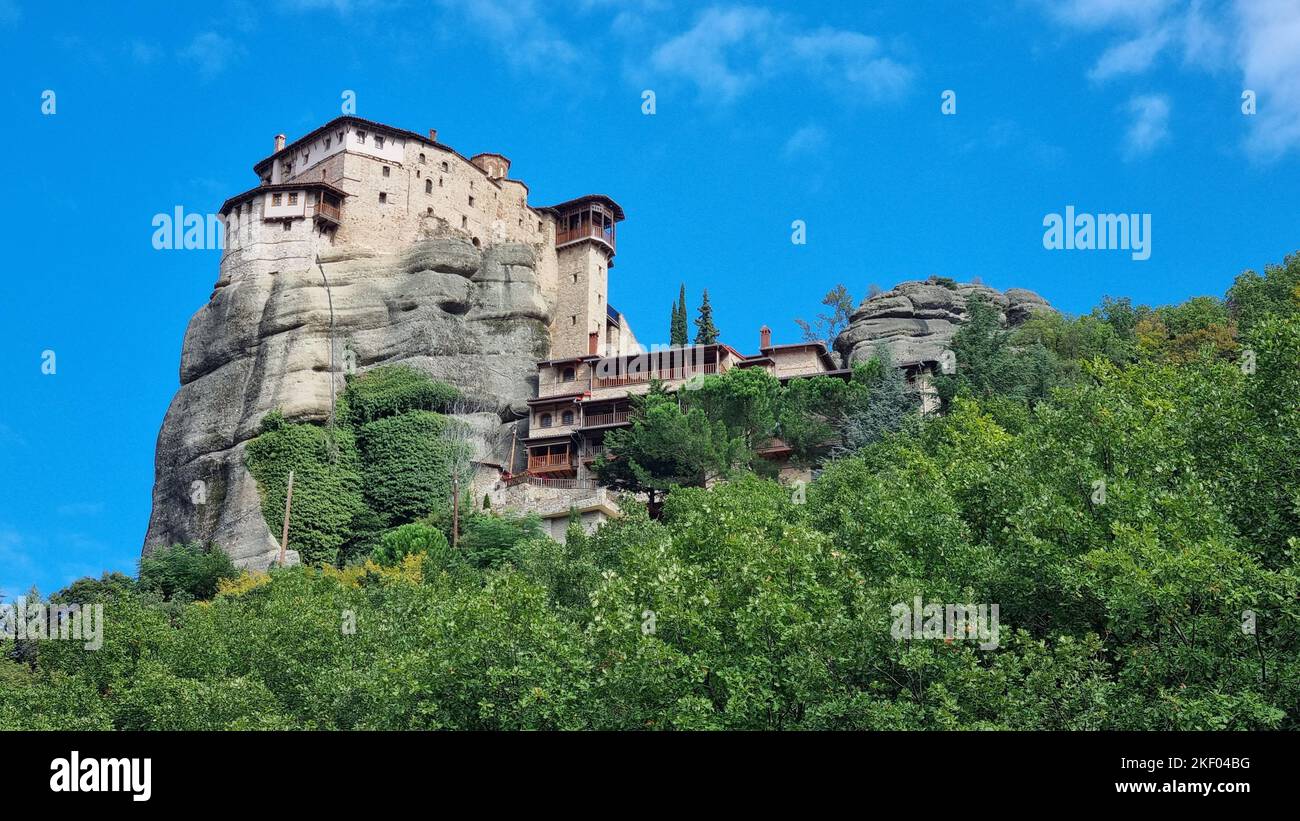 A low angle shot of the Holy Monastery of Rousanos Saint Barbara ...