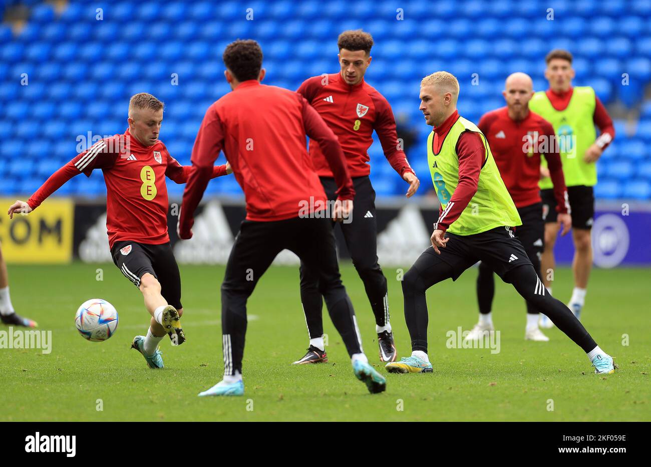 Wales' Aaron Ramsey and Joe Morrell (left) during a training session at ...