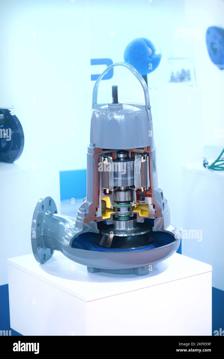 Sewage pump cutaway. Pump for pumping waste water and fibrous ...