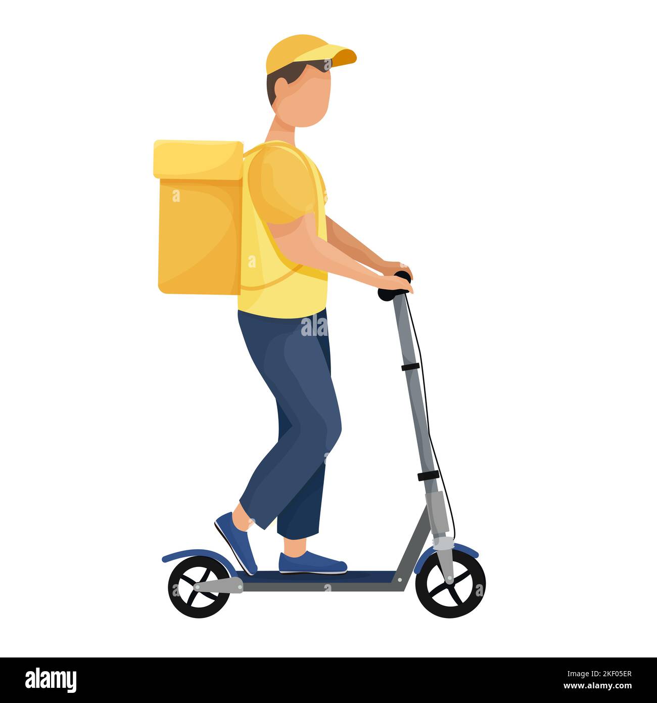 Courier, delivery man with bag on electric scouter in cartoon style ...