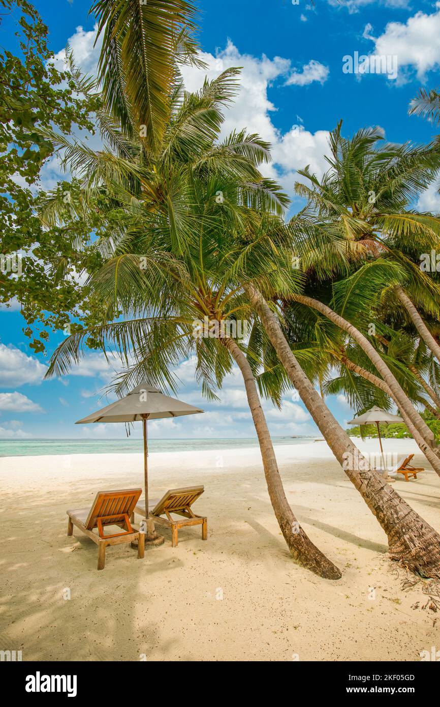 Amazing vacation beach. Couple chairs together by the sea banner ...