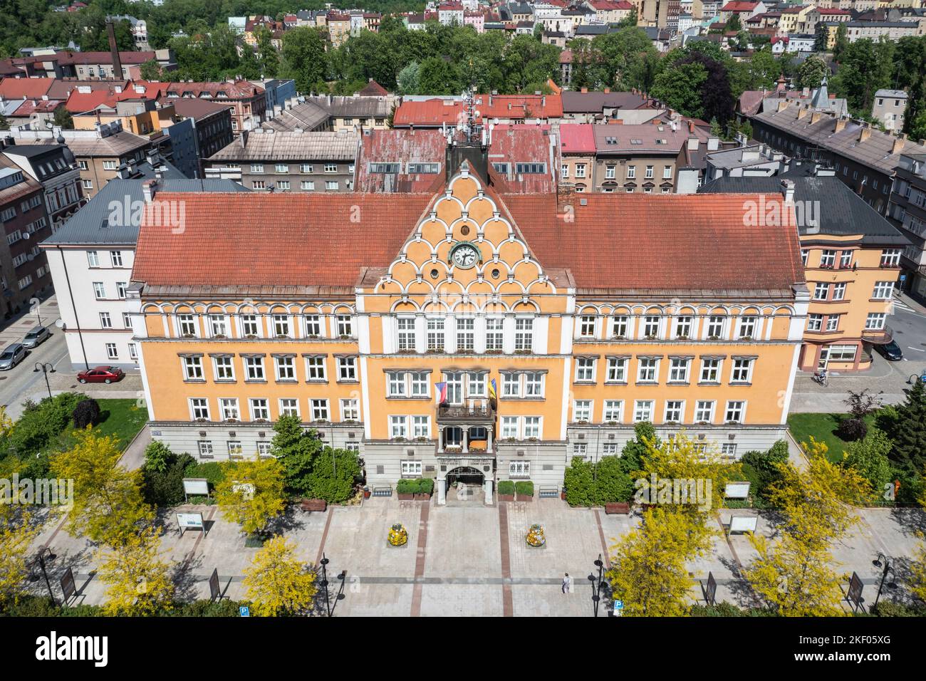 Town Hall building on Czechoslovak Army Square in Cesky Tesin city ...
