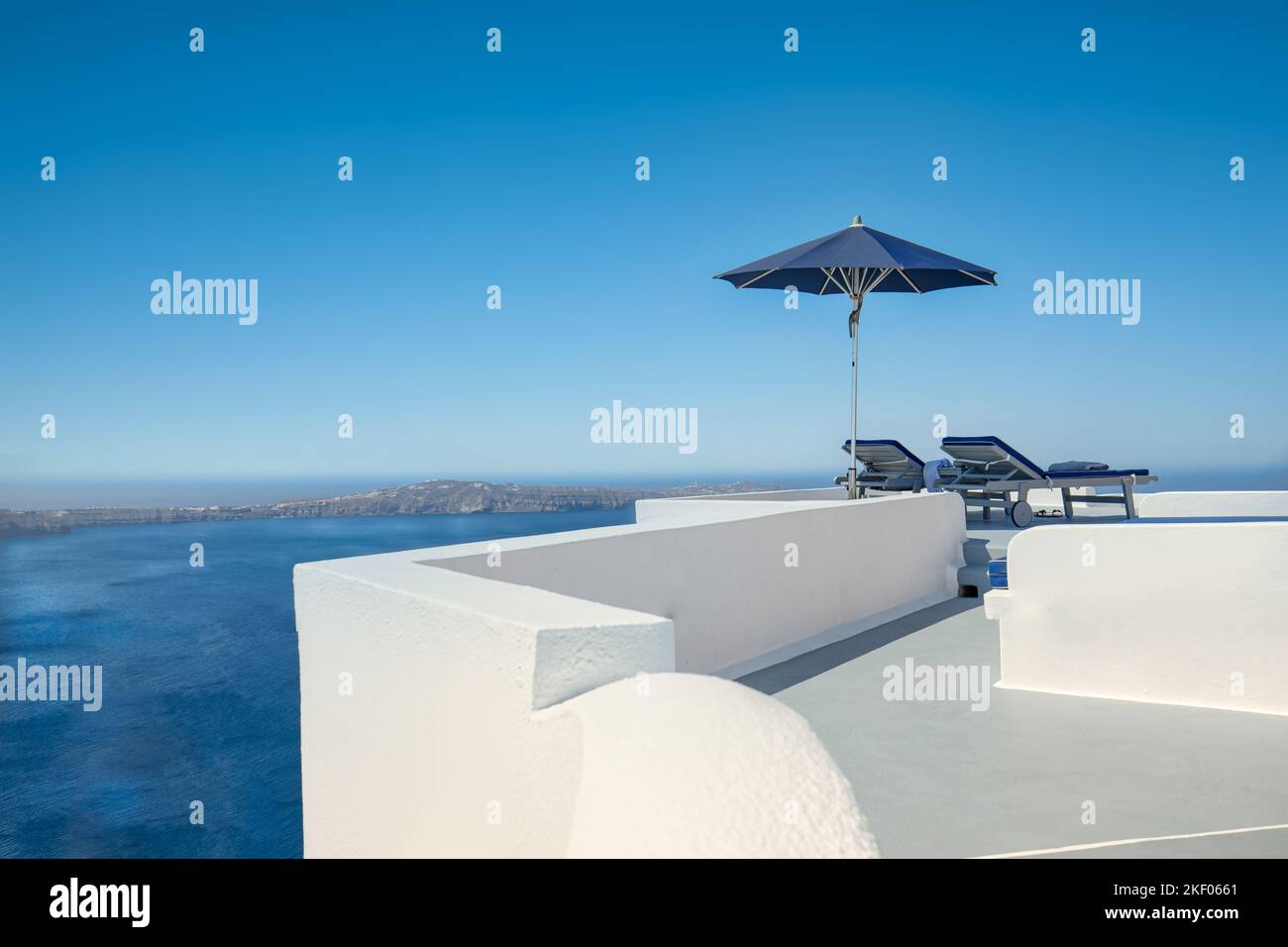 White rooftop with terrace, romantic honeymoon destination. Love dream ...