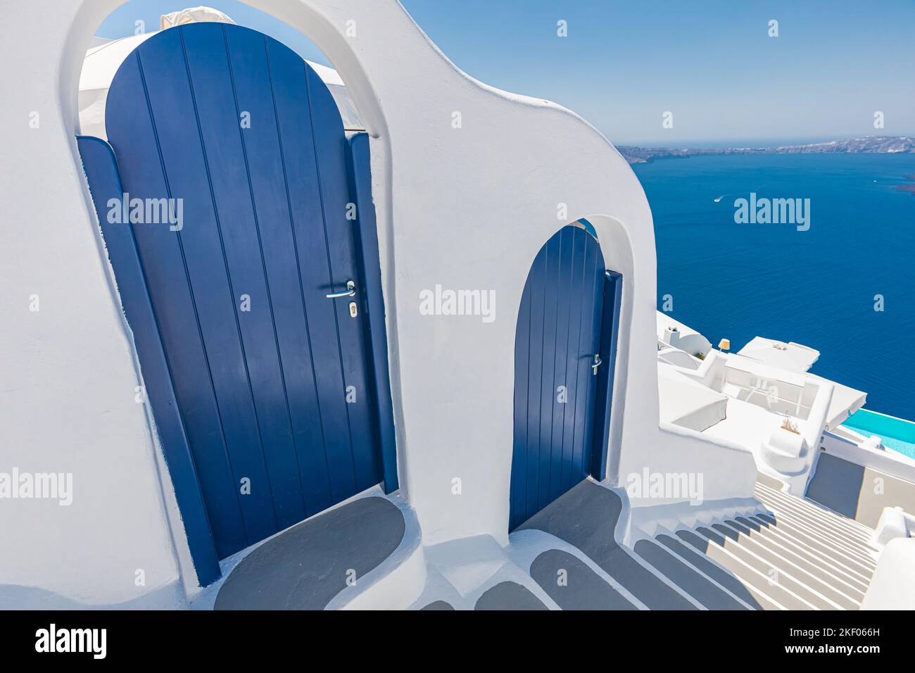 Beautiful travel background for vacation holiday banner. White houses ...