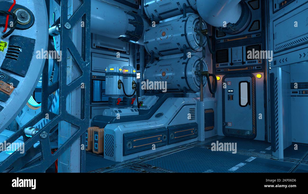 3D rendering of a science fiction teleportation hangar at a space ...