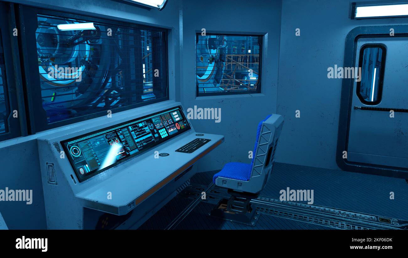 3D rendering of a science fiction teleportation hangar at a space ...