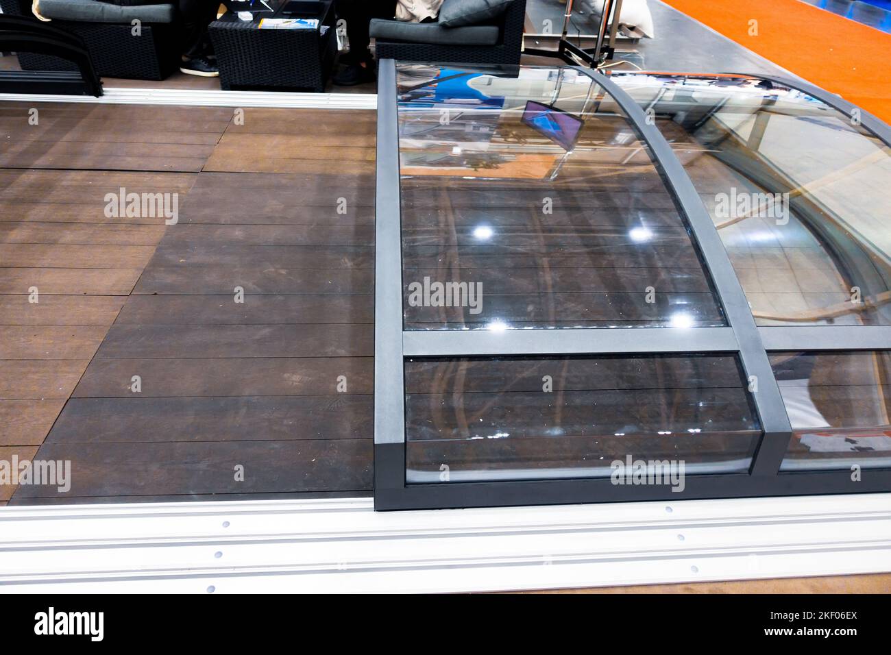 Pool cover. The telescopic swimming pool enclosure Stock Photo - Alamy