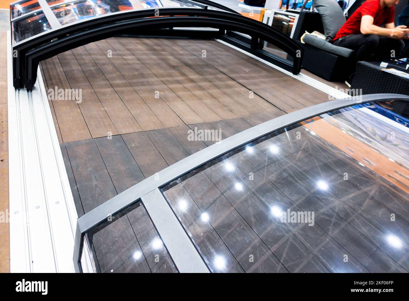 Pool cover. The telescopic swimming pool enclosure Stock Photo - Alamy