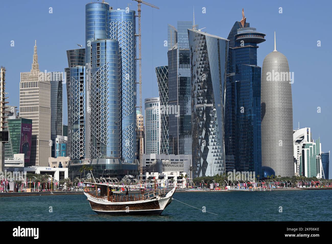 Doha, Qatar. 15th Nov, 2022. A traditional dhow lies in front of the ...