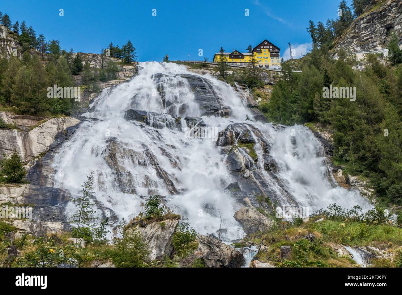 The beautiful Toce Waterfall in Formazza Valley in Piedmont. It's the ...