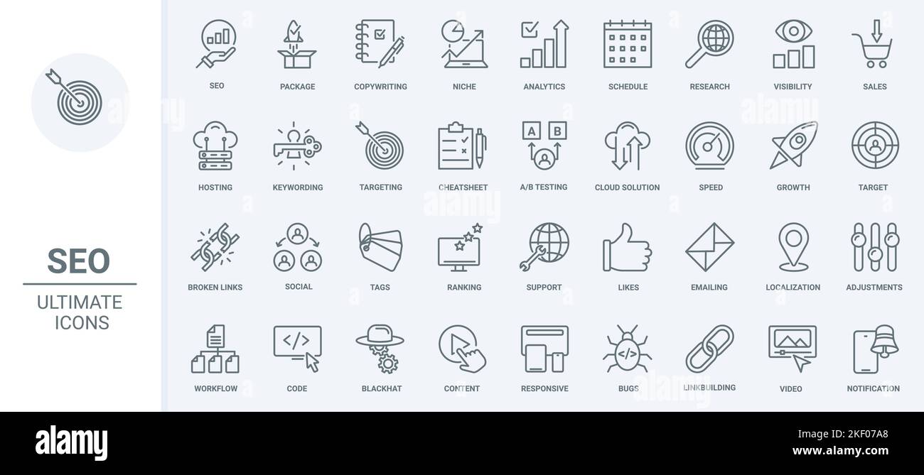 SEO, business technology thin line icons set vector illustration ...