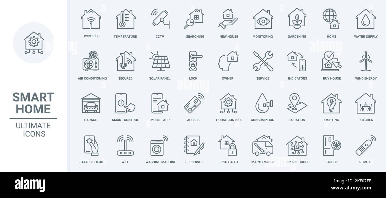 Smart home technology thin line icons set vector illustration. Outline ...