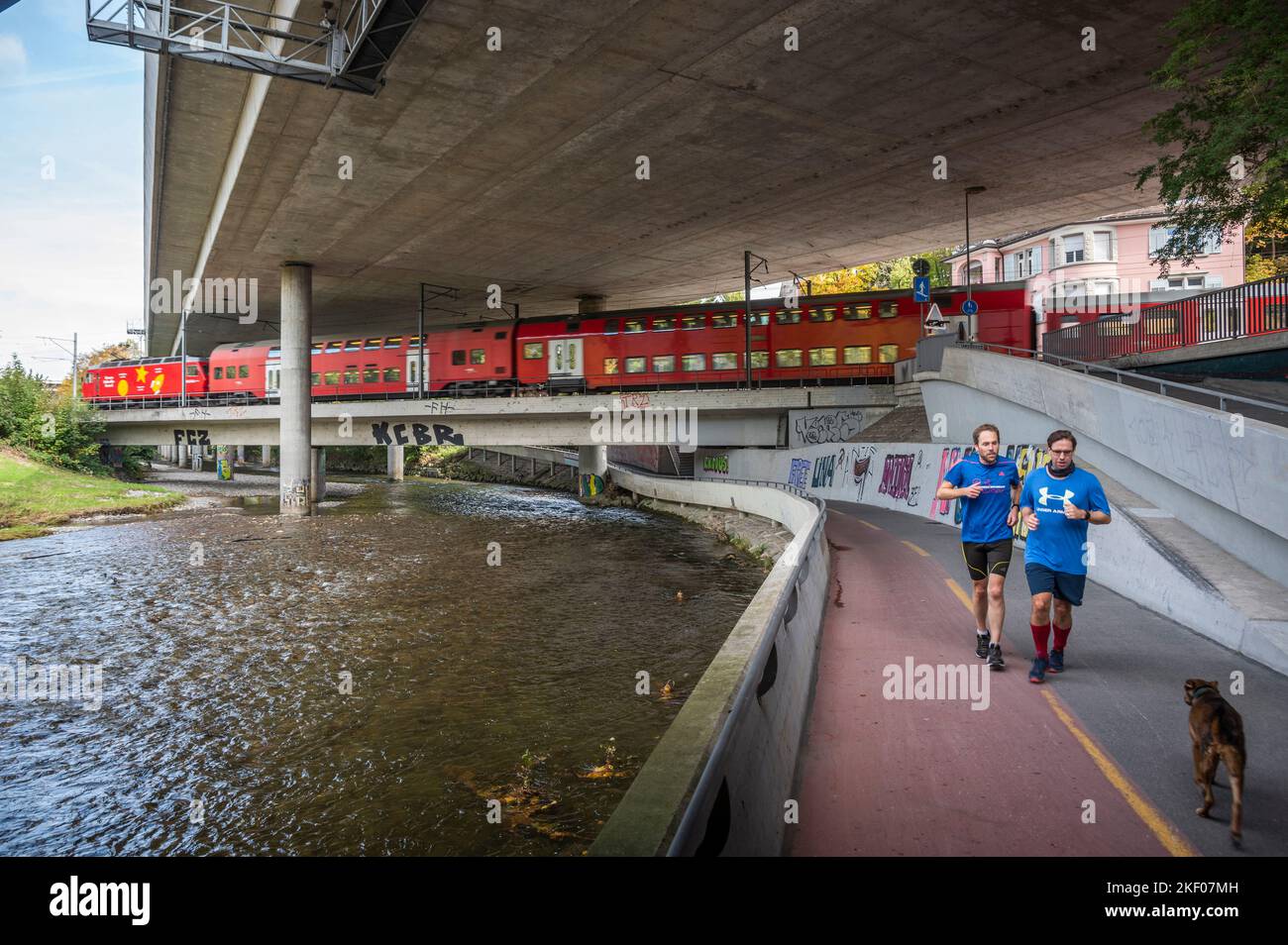 A confluence of road, rail, river and pedestrian/cycle track routes in ...