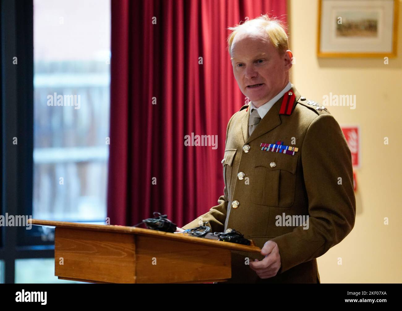 Brigadier Justin Stenhouse speaks during a ceremony at Normandy ...