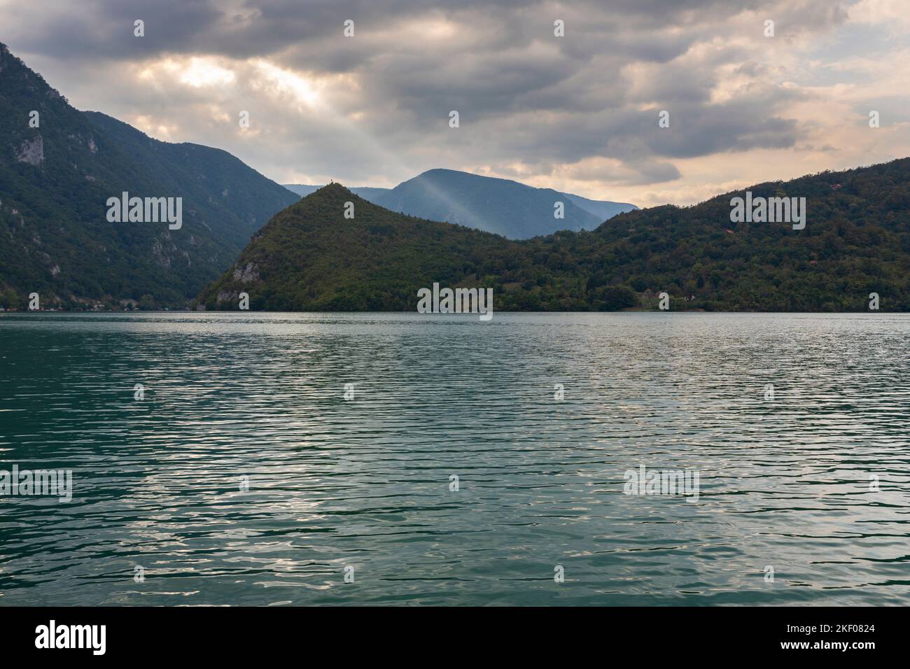 Lake Perucac and Tara mountain with amazing sky at sunset Stock Photo ...