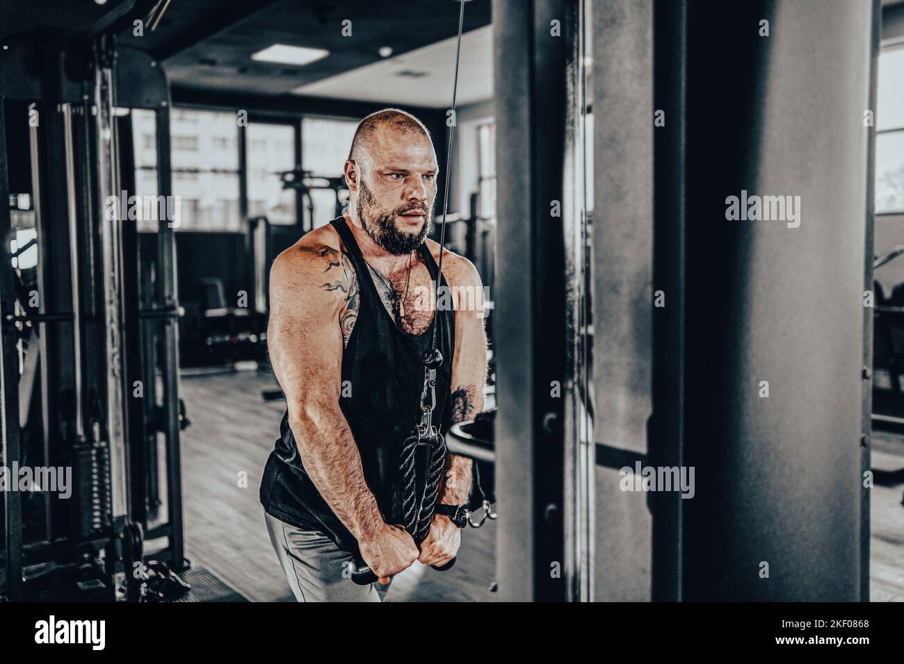 male bodybuilder performing an exercise on a hand simulator Stock Photo ...