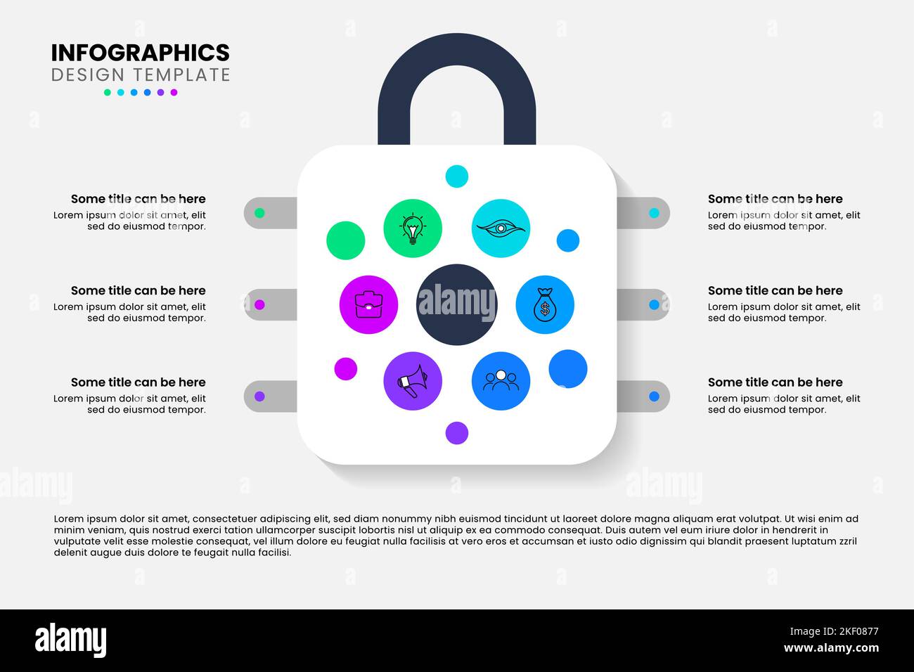 Infographic template with icons and 6 options or steps. Security lock. Can be used for workflow ...