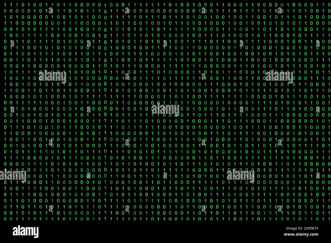 binary code grid from bright green digits on black background, matrix ...