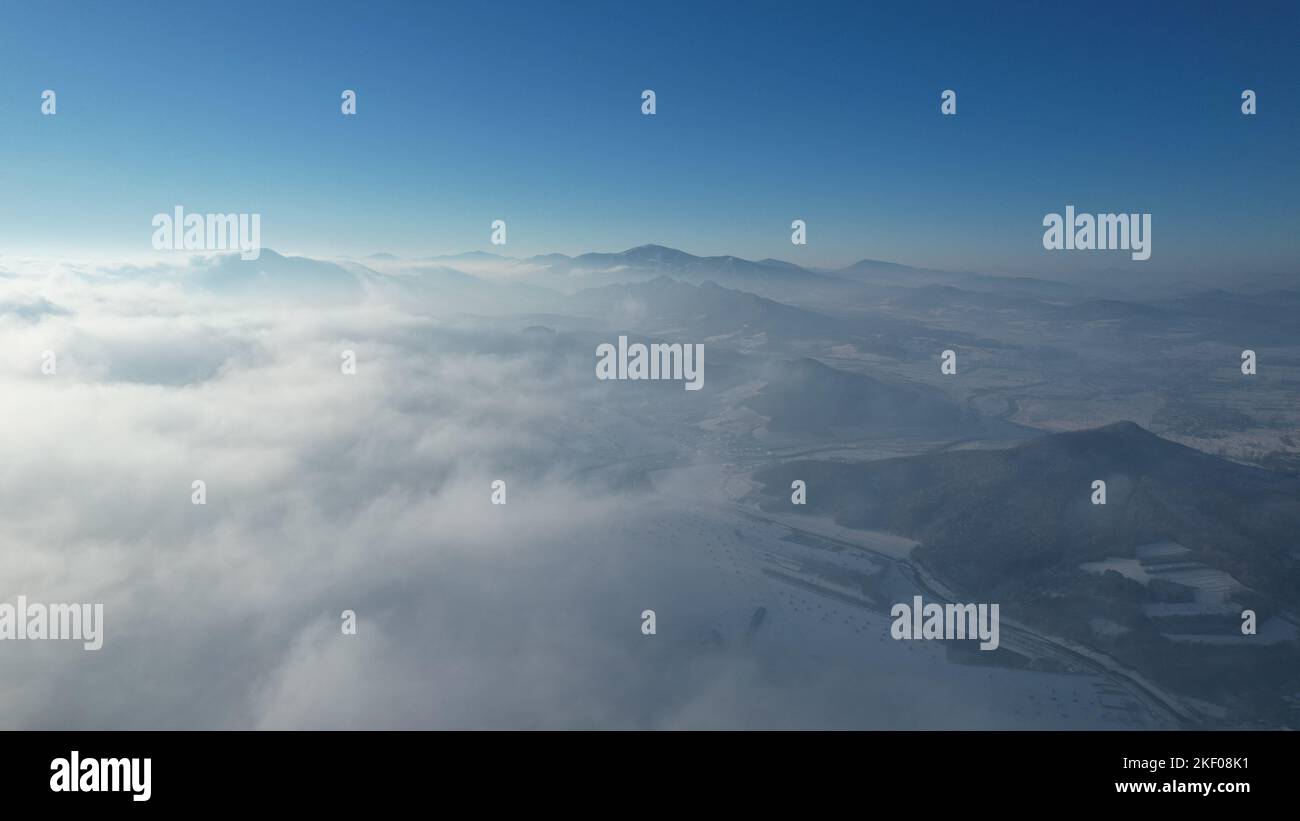 Aerial photo shows the first rime scenery of this winter appearing on ...