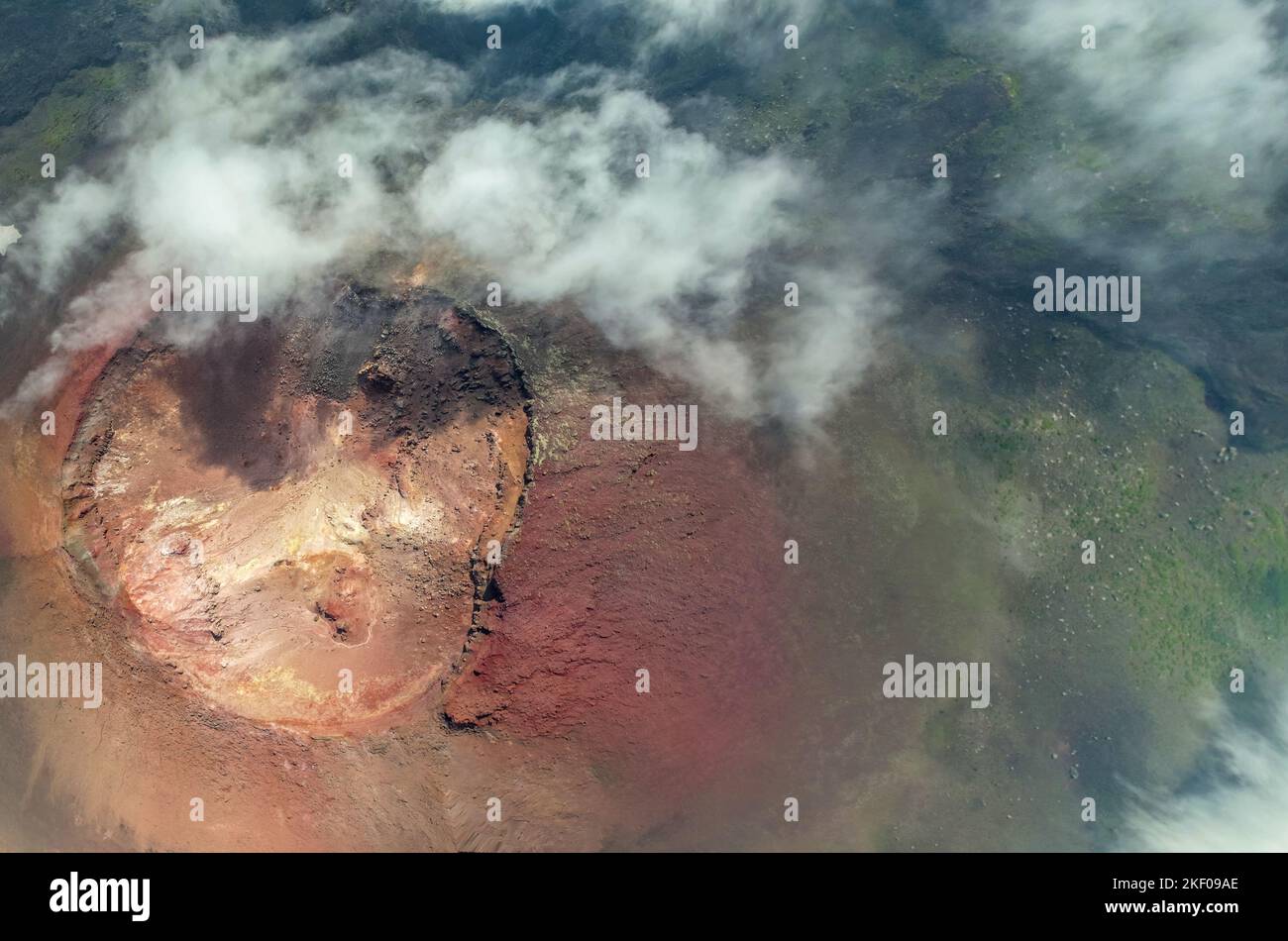 Tyatya volcano crater aerial view,, Kunashir Island, Kuril Islands ...