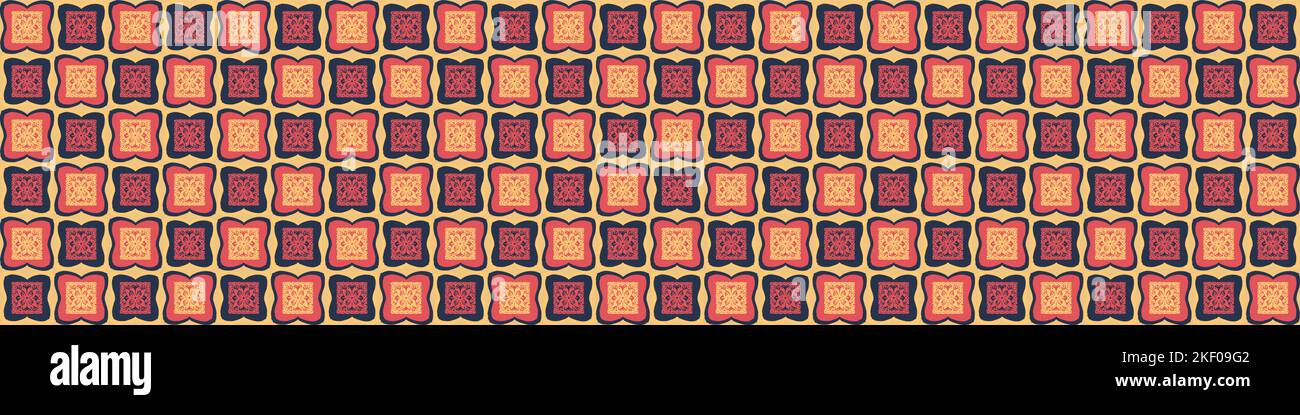 Hand drawn retro block print seamless border. Vector vintage design for ...