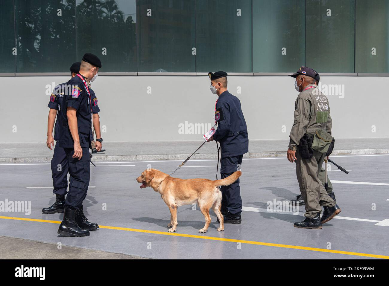 Bangkok, Thailand. 15th Nov, 2022. Police officers seen inspecting the area with a detection dog ...