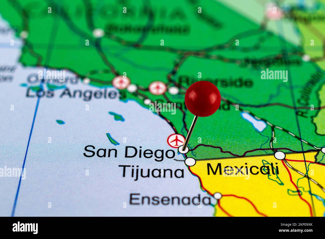 San Diego pin map. Close up of San Diego map with red pin. Map with red ...
