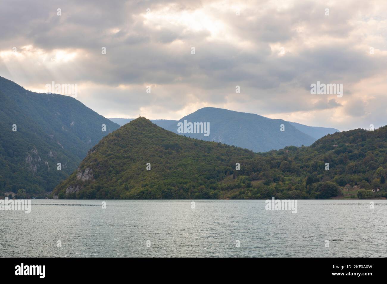 Lake Perucac and Tara mountain with amazing sky at sunset Stock Photo ...